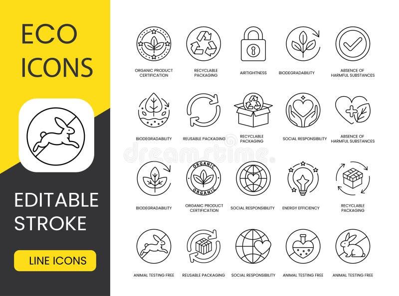 Eco Icons Set Line Vector with Editable Stroke, Environmentally ...