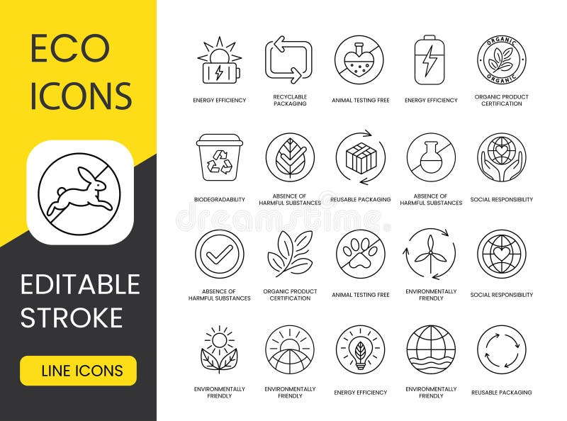 Eco Icons Set Line Vector with Editable Stroke, Environmentally ...