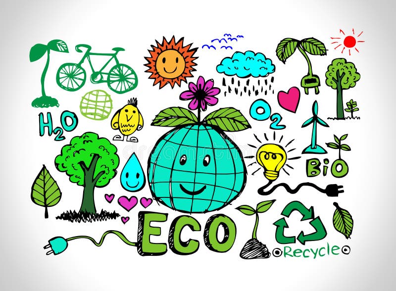 Eco Idea Sketch and Eco Friendly Doodles Stock Illustration ...