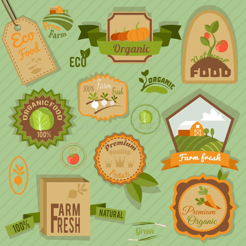 Farm Fresh Vegetables Round Labels Collection Stock Vector ...