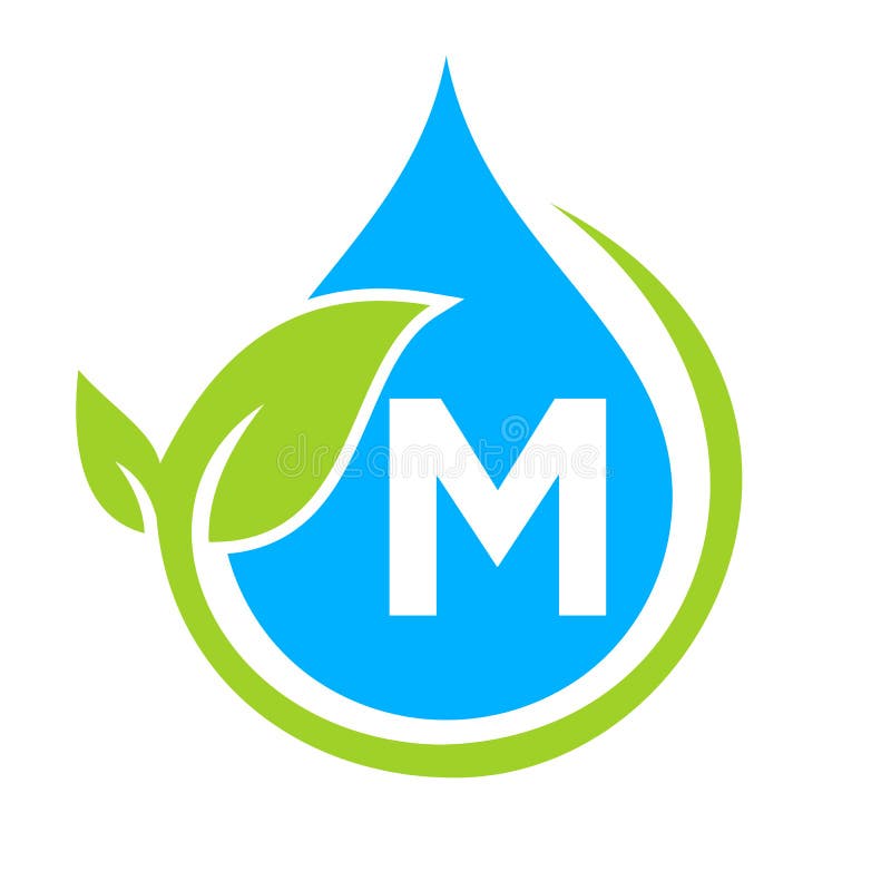 Eco Leaf and Water Drop Logo on Letter M Template. Letter M Water ...