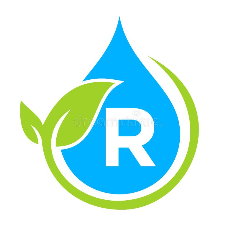 Eco Leaf and Water Drop Logo on Letter R Template. Letter R Water ...