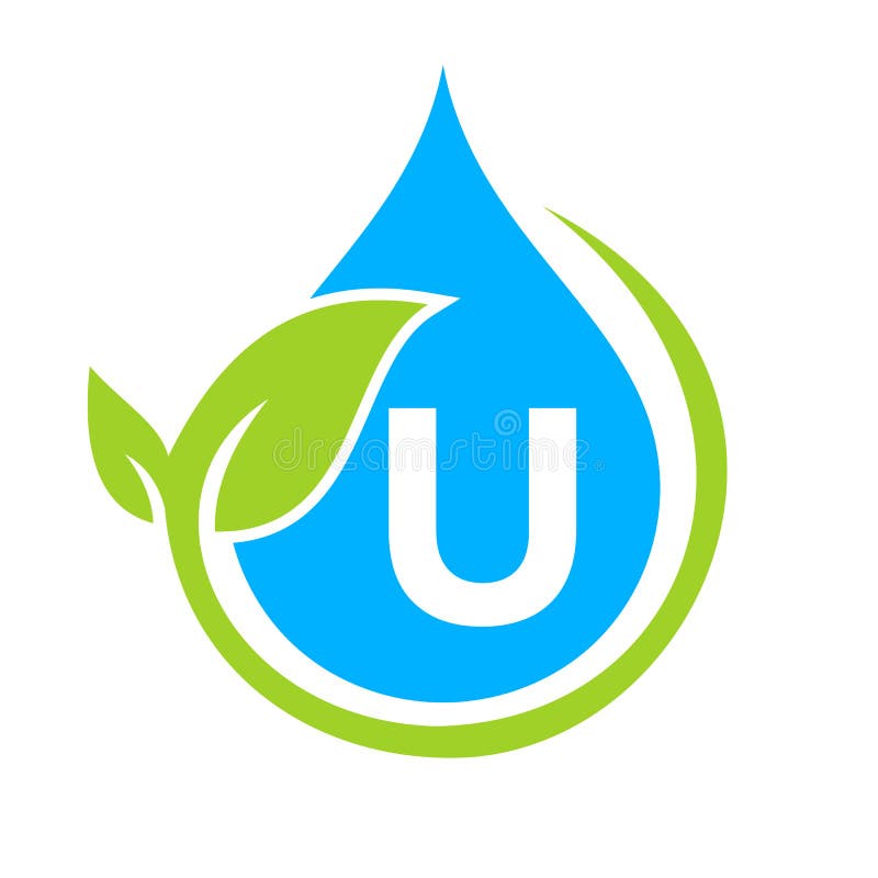 Eco Leaf and Water Drop Logo on Letter U Template. Letter U Water ...