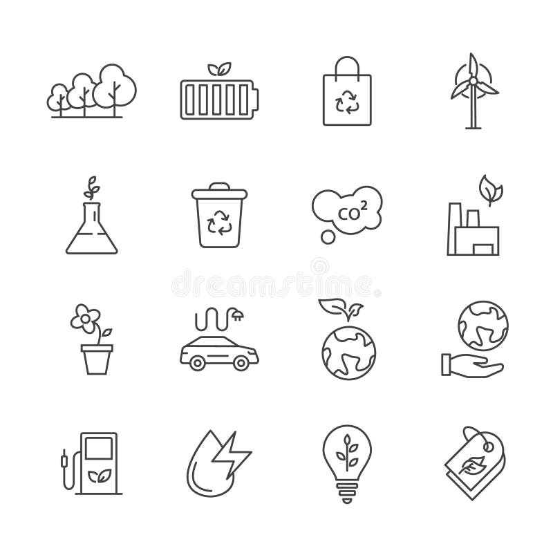 Eco Line Environmental Icon Recycle Energy Vector Earth Tree Thin Leaf ...