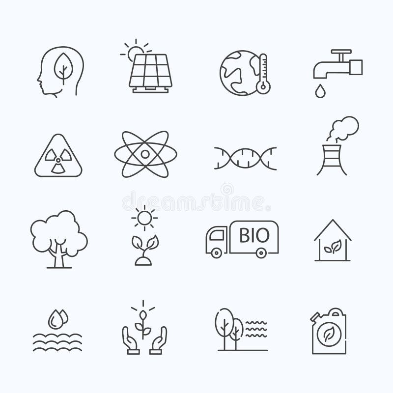 Eco Line Environmental Icon Recycle Energy Vector Earth Tree Thin Leaf ...