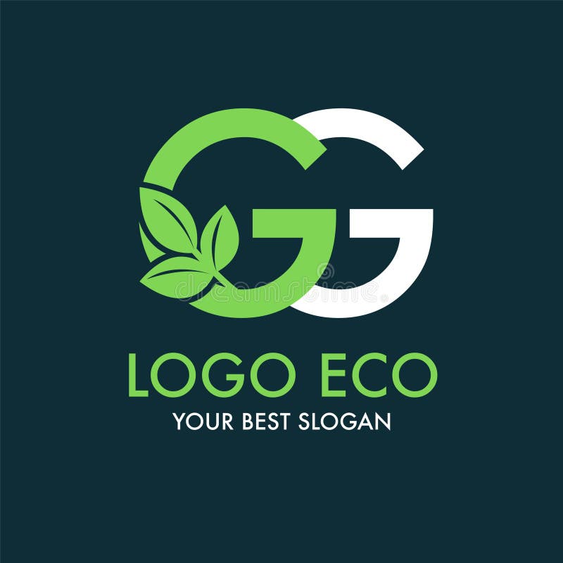 Eco Logo Design with GG Letters and Leaves in a Vector Stock ...