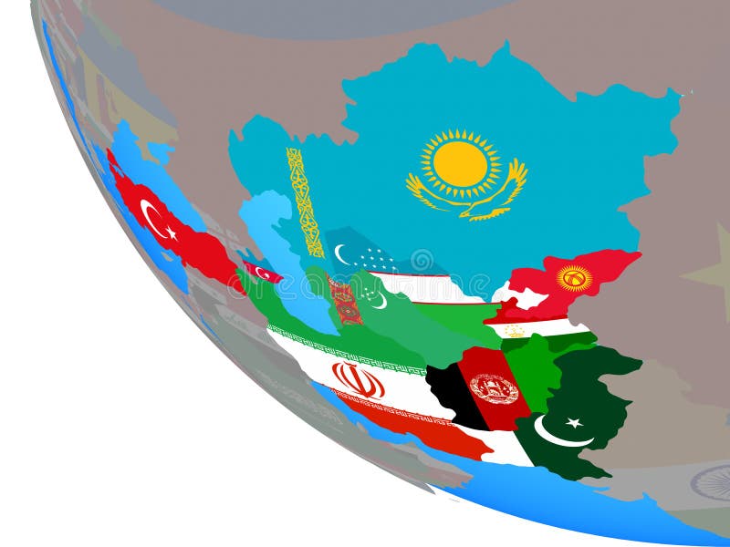 ECO Member States with Flags on Globe Stock Illustration - Illustration ...