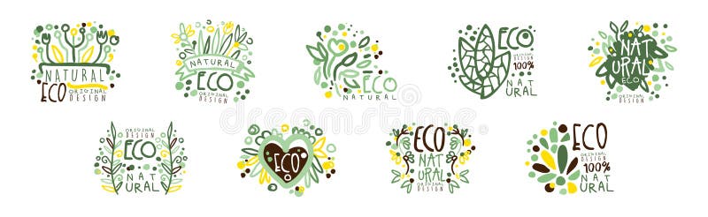 Eco Natural Labels and Logos Original Design Vector Set Stock Vector ...