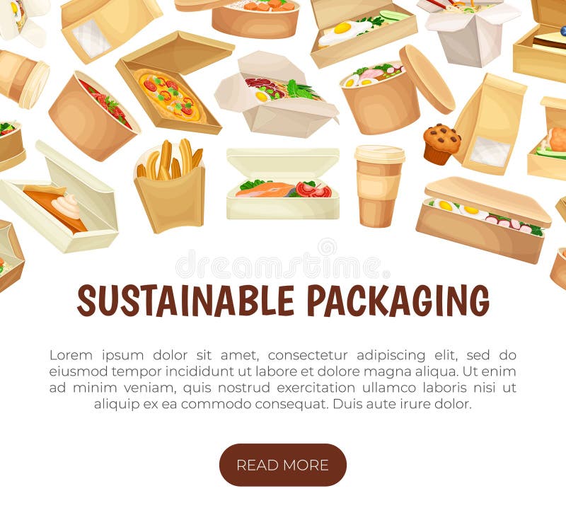 Eco Packaging Banner Design with Cardboard Food Container Vector ...
