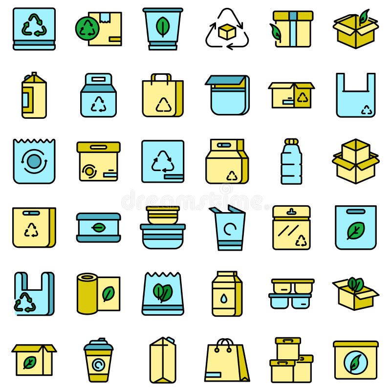 Eco Packaging Icons Set Vector Flat Stock Vector - Illustration of ...