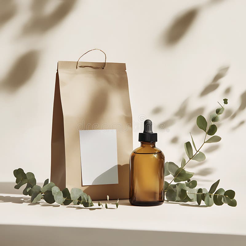 Eco Packaging Mockup with Kraft Bag Biodegradable Bottle and Glass Jar ...
