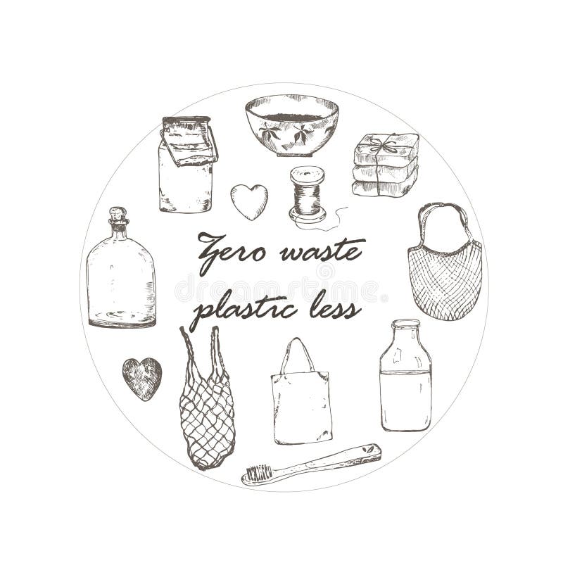Eco Packaging and Zero Waste Sketch. Zero Waste Vector Illustration EPS ...