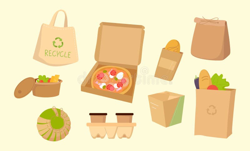Eco Packing Set. Different Types of Eco Packaging Stock Vector ...