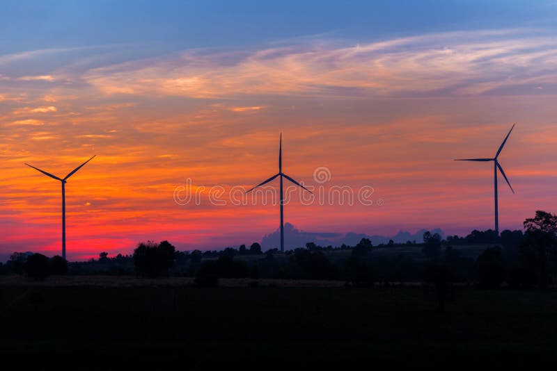 Eco Power in Wind Turbine Farm with Sunset Stock Photo - Image of ...