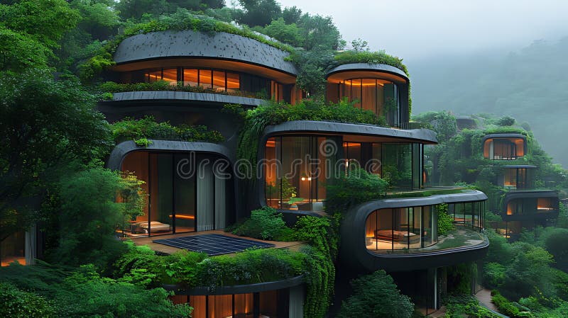 Eco-resort Hillside Villa, Misty Forest, Sustainable Design Stock ...