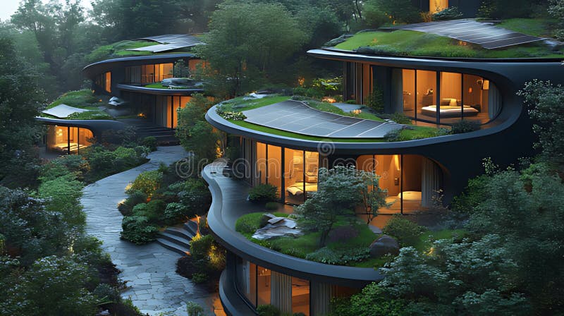 Eco-resort Hillside Villas Twilight Sustainable Architecture Stock ...