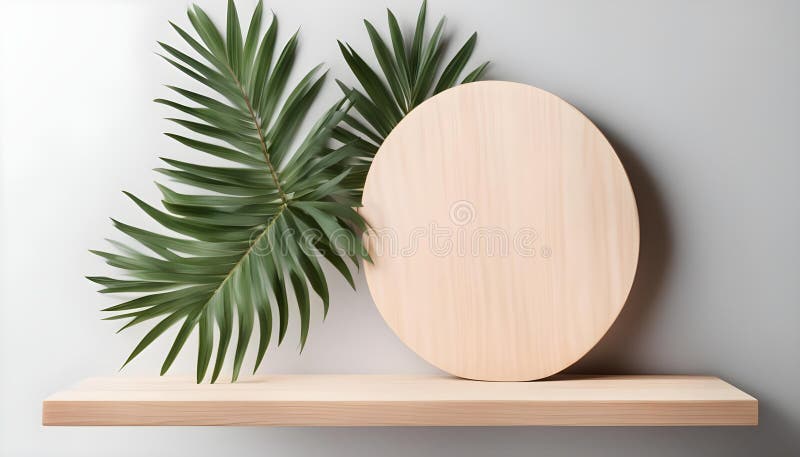 Eco Rustic Pine Tree Wood Disc Platform Podium and Tropical Leaf on ...