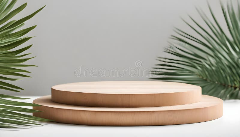 Eco Rustic Pine Tree Wood Disc Platform Podium and Tropical Leaf on ...
