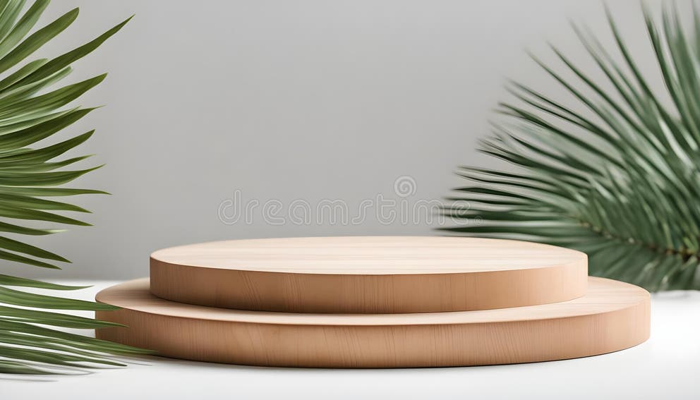 Eco Rustic Pine Tree Wood Disc Platform Podium and Tropical Leaf on ...