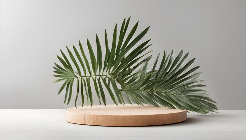 Eco Rustic Pine Tree Wood Disc Platform Podium and Tropical Leaf on ...