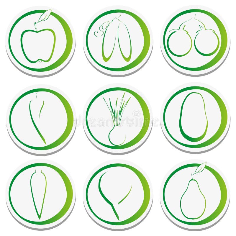 Eco Stickers of Fruits and Vegetables. Stock Vector - Illustration of ...