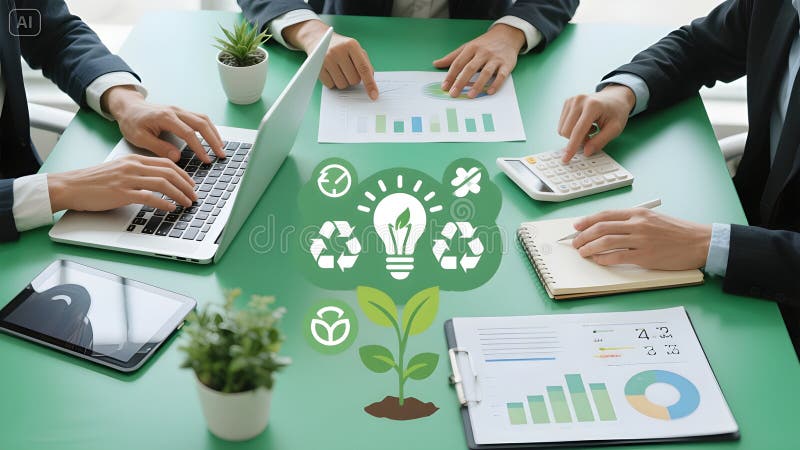 Eco-Teamwork: Sustainable Data Analysis in Action Stock Illustration ...
