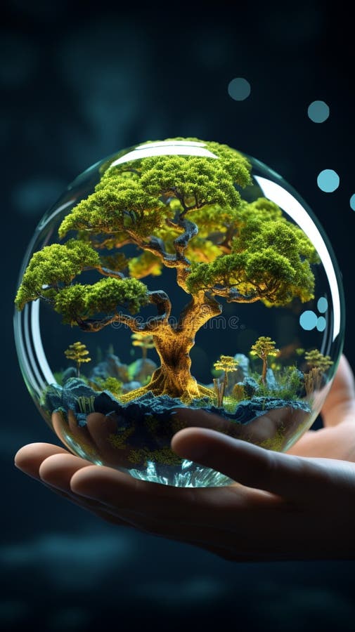 Eco-tech Harmony Hand Directs Tree Growth on Digital Globe, Blending ...