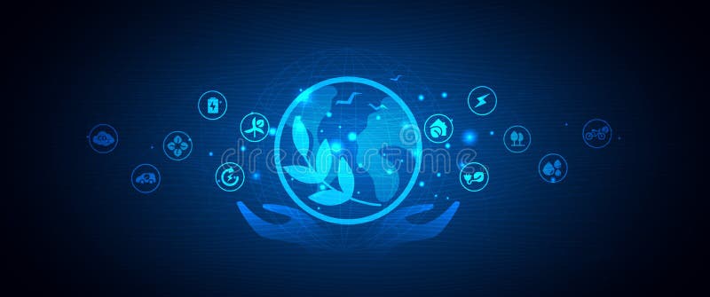 Environment Icons Over the Network Connection on Nature Background ...