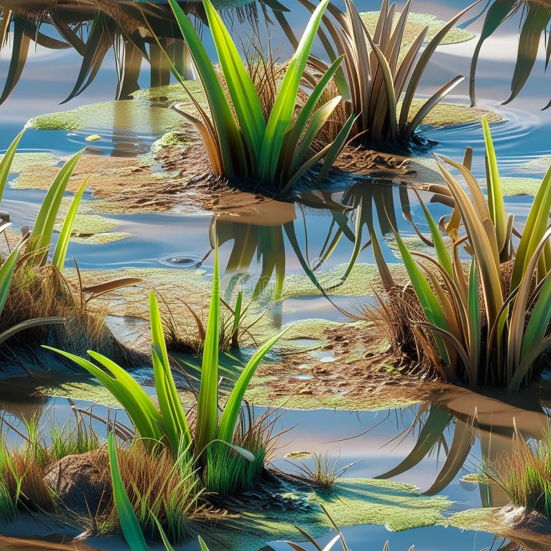 Eco Tidal Marsh Grass Seamless Texture 4K Stock Illustration ...