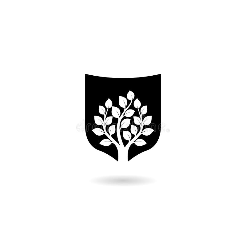 Tree Shield Logo Icon with Shadow Stock Vector - Illustration of green ...