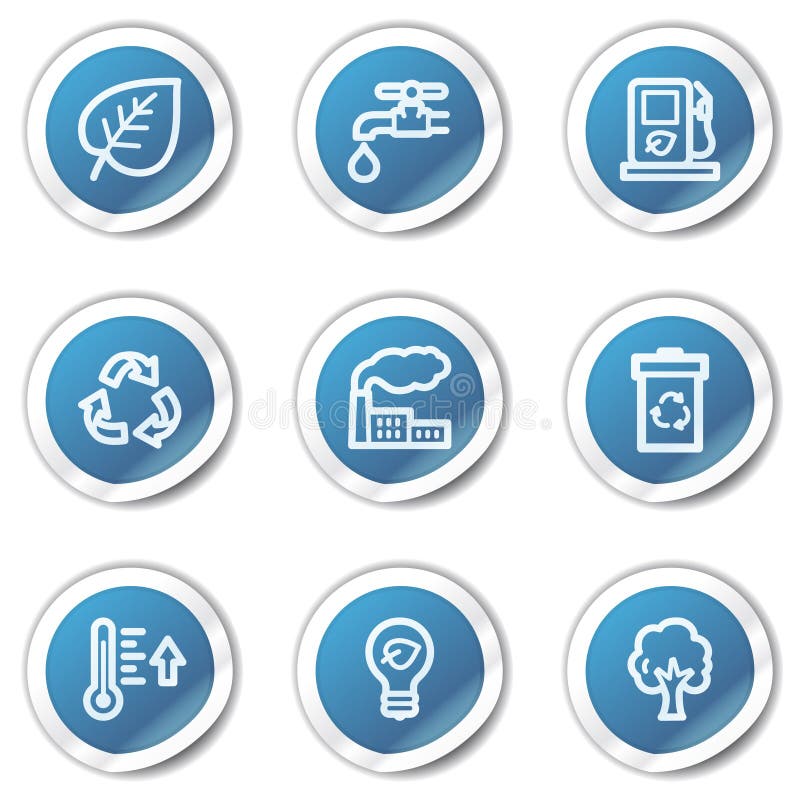 Eco Web Icons Set 1, Blue Sticker Series Stock Vector - Illustration of ...