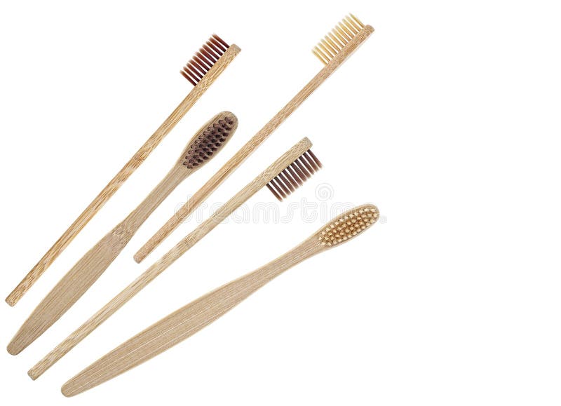 Eco Wooden Toothbrushes Isolated on White Background, Top View. Bamboo ...
