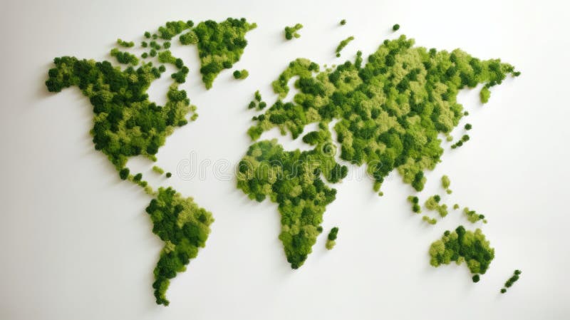 Eco World Map Made of Green Leaves on a White Background. Generative Ai ...