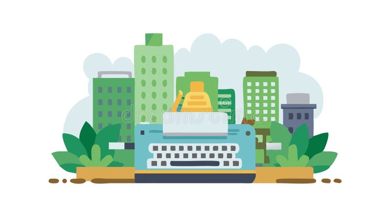 Eco-Writing Concept with Typewriter in a Green City, Vector Design ...