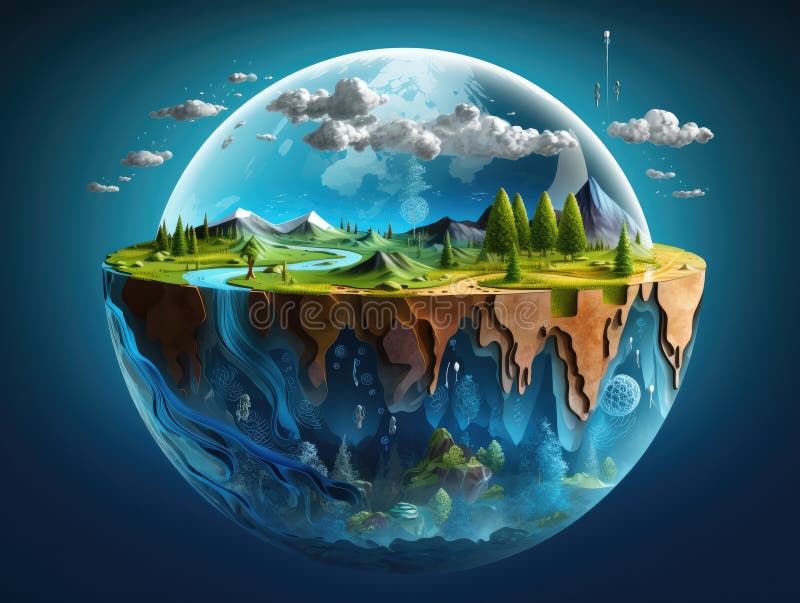 Ecocycle Water Cycle on Planet Earth Stock Illustration - Illustration ...