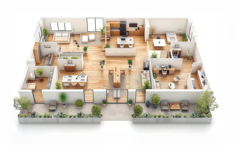 EcoFriendly 3D Isometric Office Floor Plan with Green Zones and Energy ...