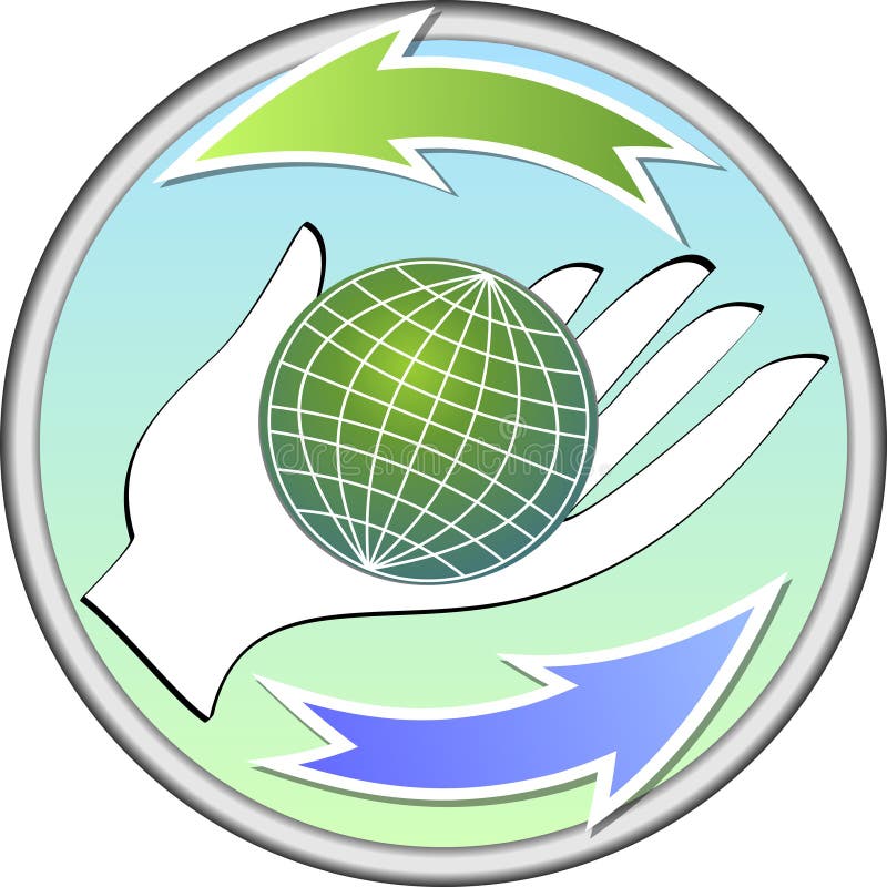 Ecologic Circle Emblem with a Globe on Palm Stock Vector - Illustration ...