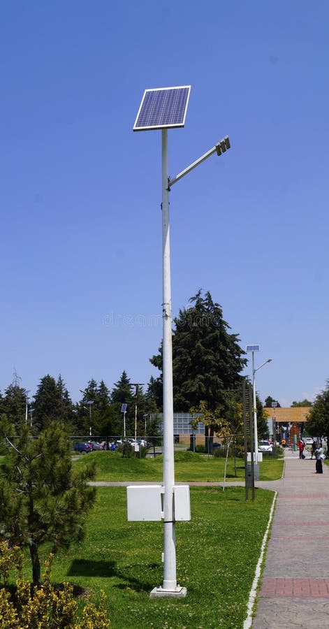 Ecologic Light Post with Solar Panel Editorial Stock Image - Image of ...