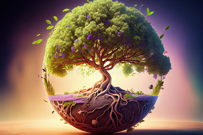 Ecological Abstraction. Tree Growing from the Globe Stock Illustration ...
