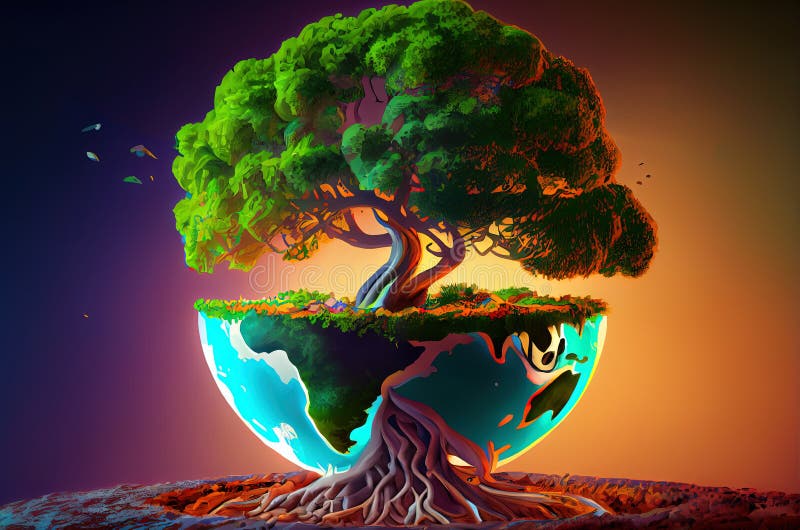 Ecological Abstraction. Tree Growing from the Globe Stock Illustration ...