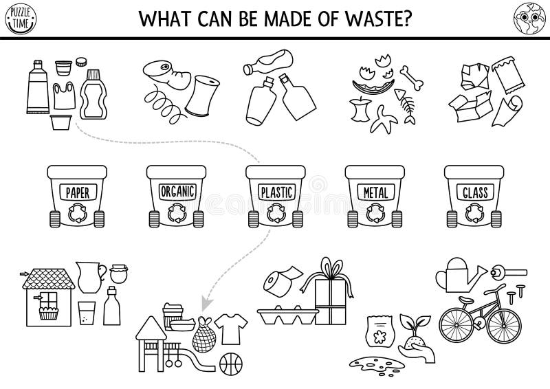Ecological Black and White Matching Activity with Waste Sorting Concept ...