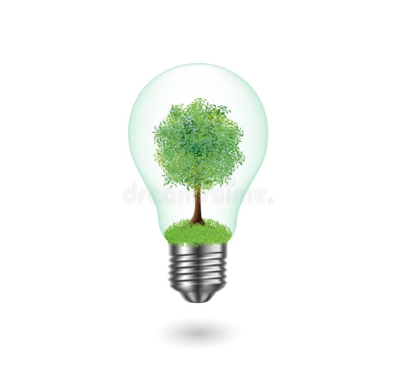 Ecological Bulb. Vector Tree in Bulb on White Background Stock Vector ...