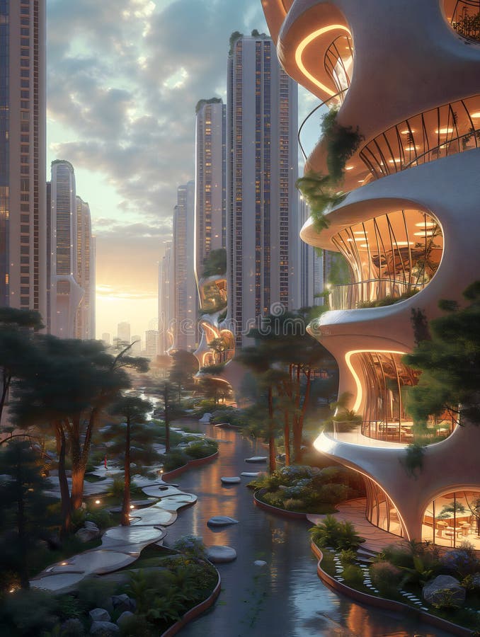 Ecological City of the Future. Fantastic Bio-design Stock Illustration ...