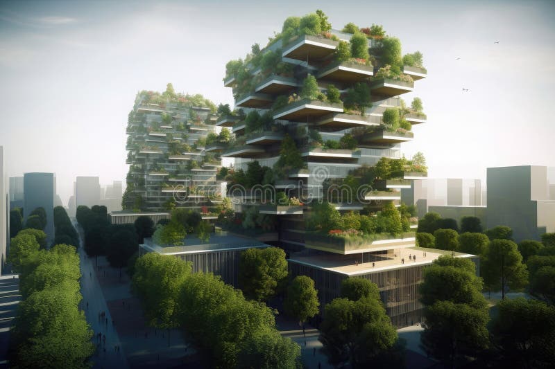 Ecological City of the Future with Many Trees. Generative Ai Stock ...