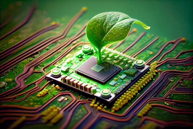 Ecological Concert. Green Sprout from a Computer Processor Stock Photo ...