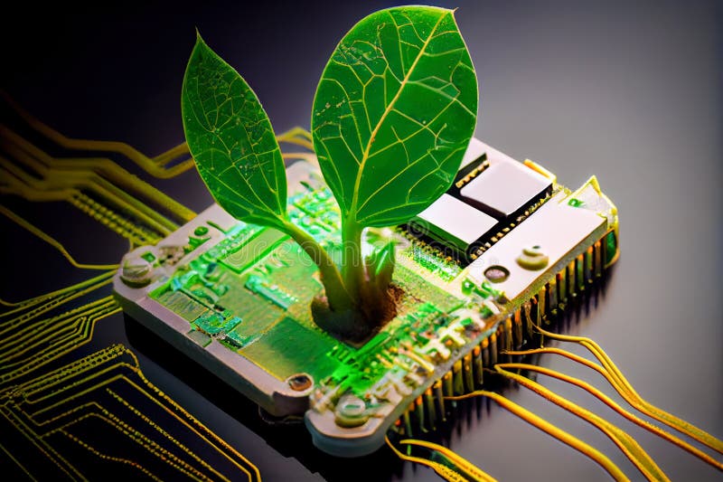 Ecological Concert. Green Sprout from a Computer Processor Stock Photo ...