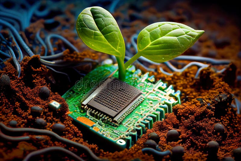 Ecological Concert. Green Sprout from a Computer Processor Stock ...
