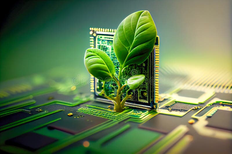 Ecological Concert. Green Sprout from a Computer Processor Stock Image ...