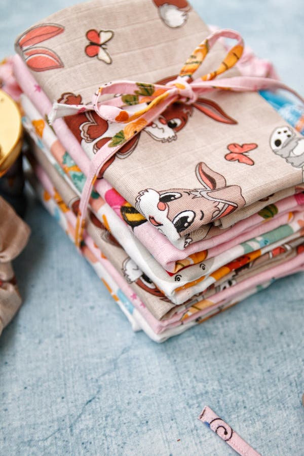 Tetra Muslin Diapers Handmade Eco Stock Photo - Image of textile, stack ...
