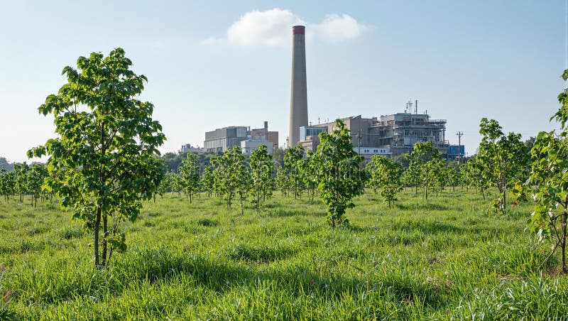 Ecological Factory with Surrounding Lush Green Trees Stock Illustration ...